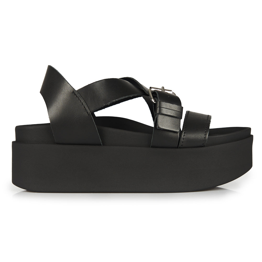 Black wedge sandals