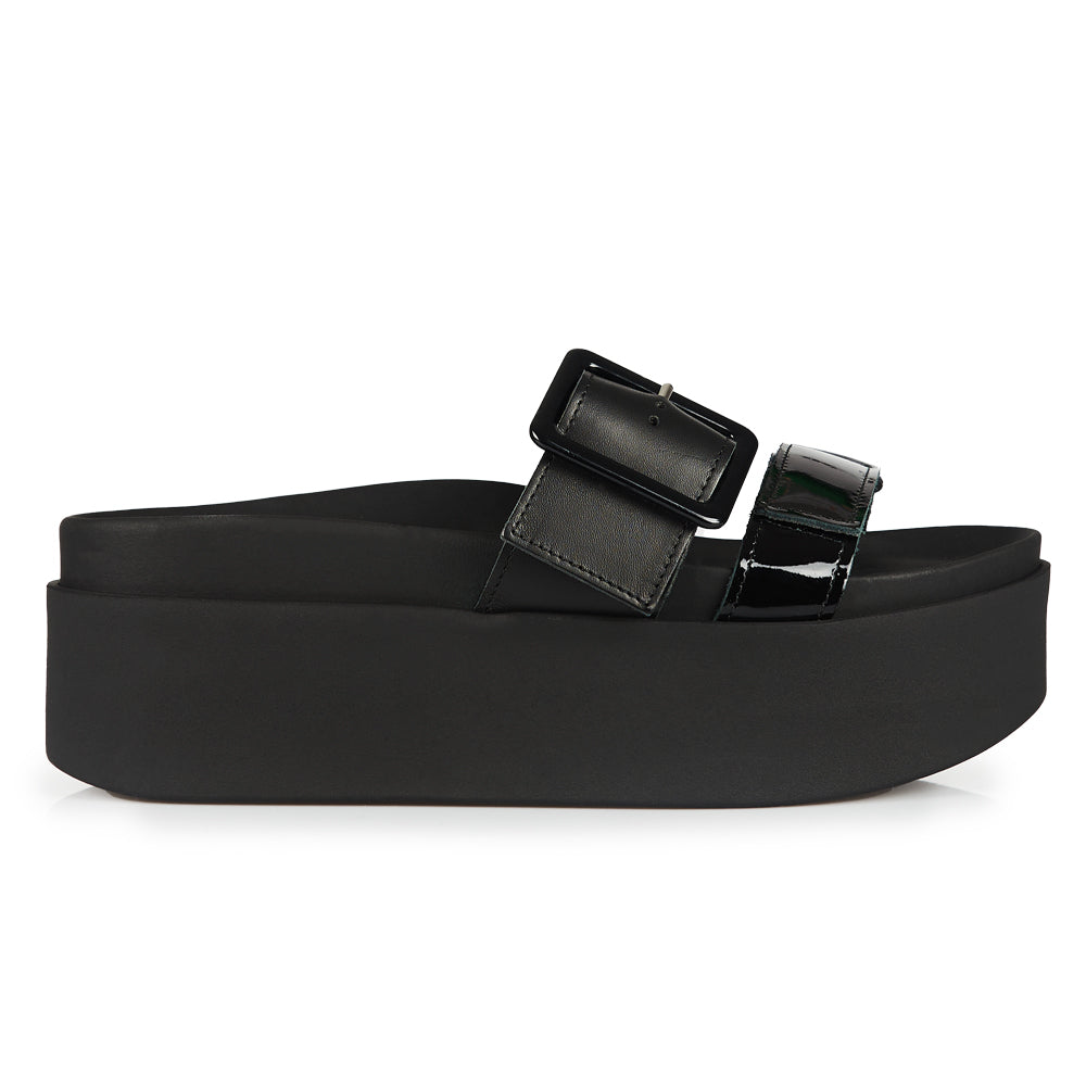 Black double band wedge sandals